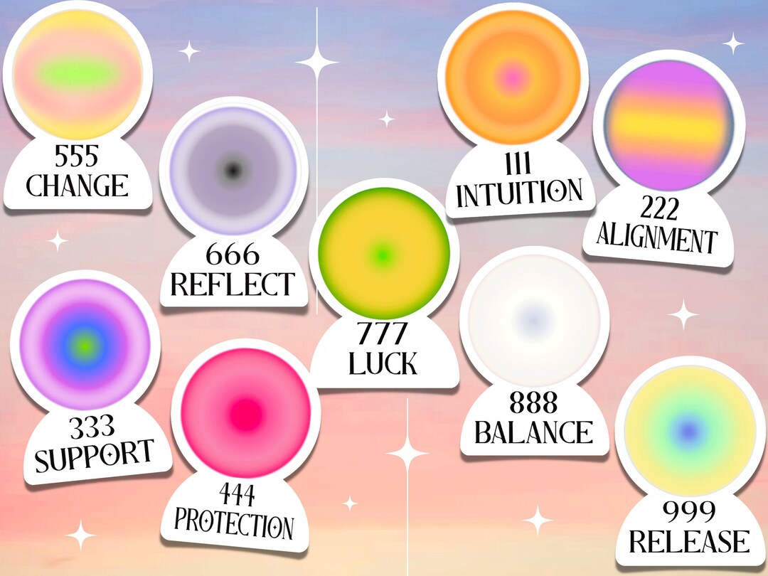 Angel Number Sticker, Aura Gradient Angel Number Sticker, Affirmation ...