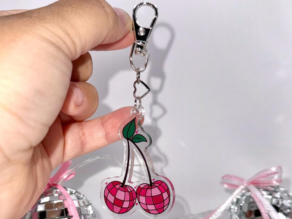 Disco Cherries Keychain - Trendy Acrylic Accessories Cute Girly Retro ...