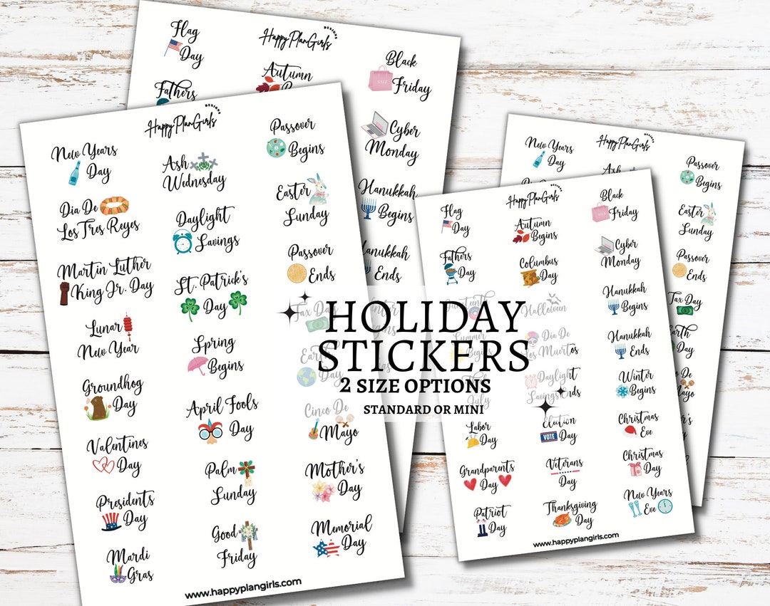 Holiday Planner Stickers- Standard + Mini Size, Cute Holiday Icon ...