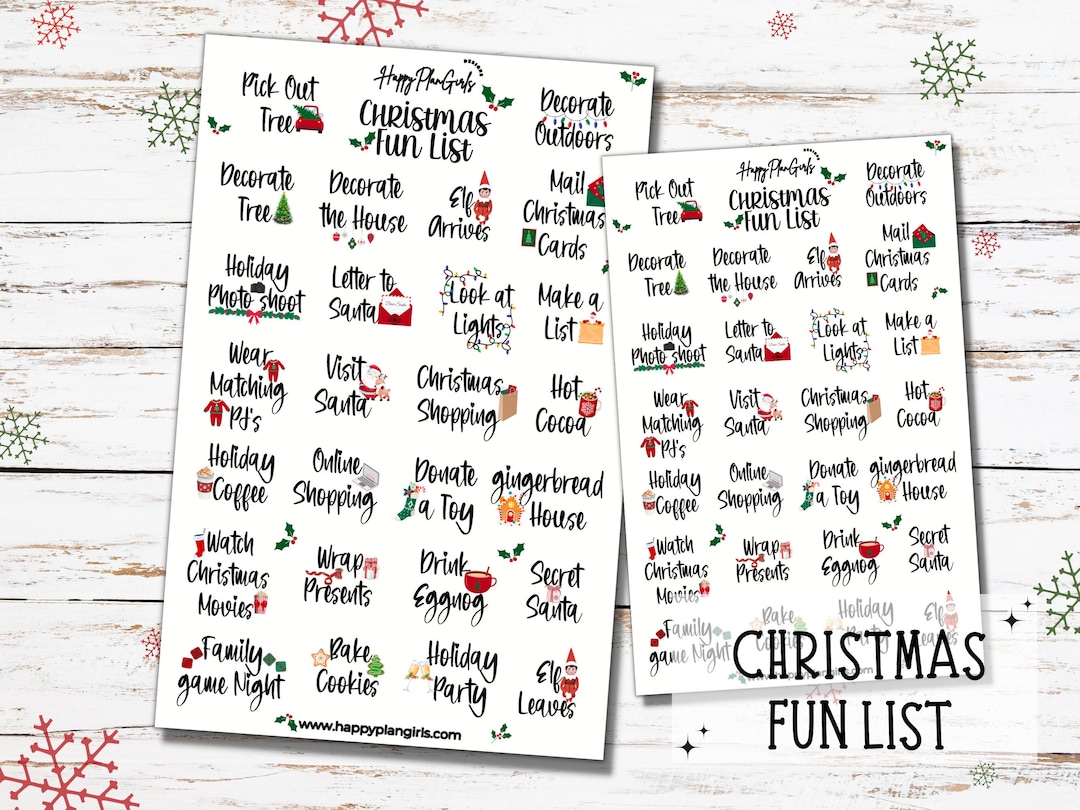 Christmas Fun List Planner Stickers Cute Event Icons for Calendar Fun ...