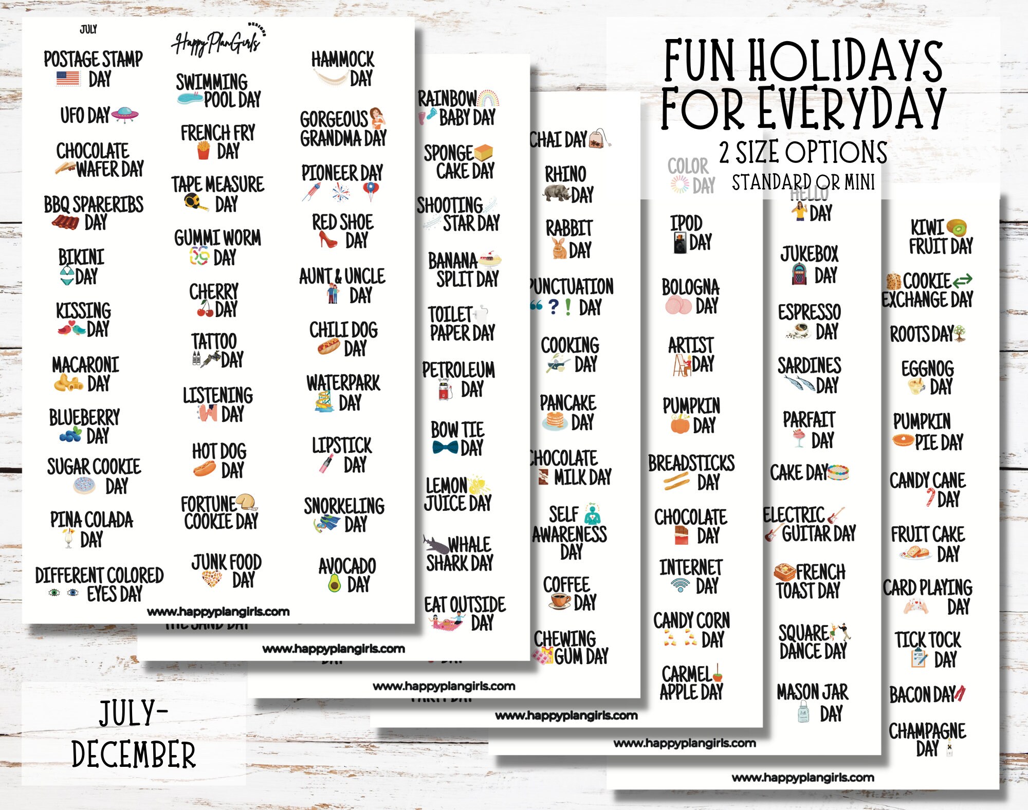 Wacky Fun Holiday Planner Stickers Standard Mini Sizes, Cute Everyday ...