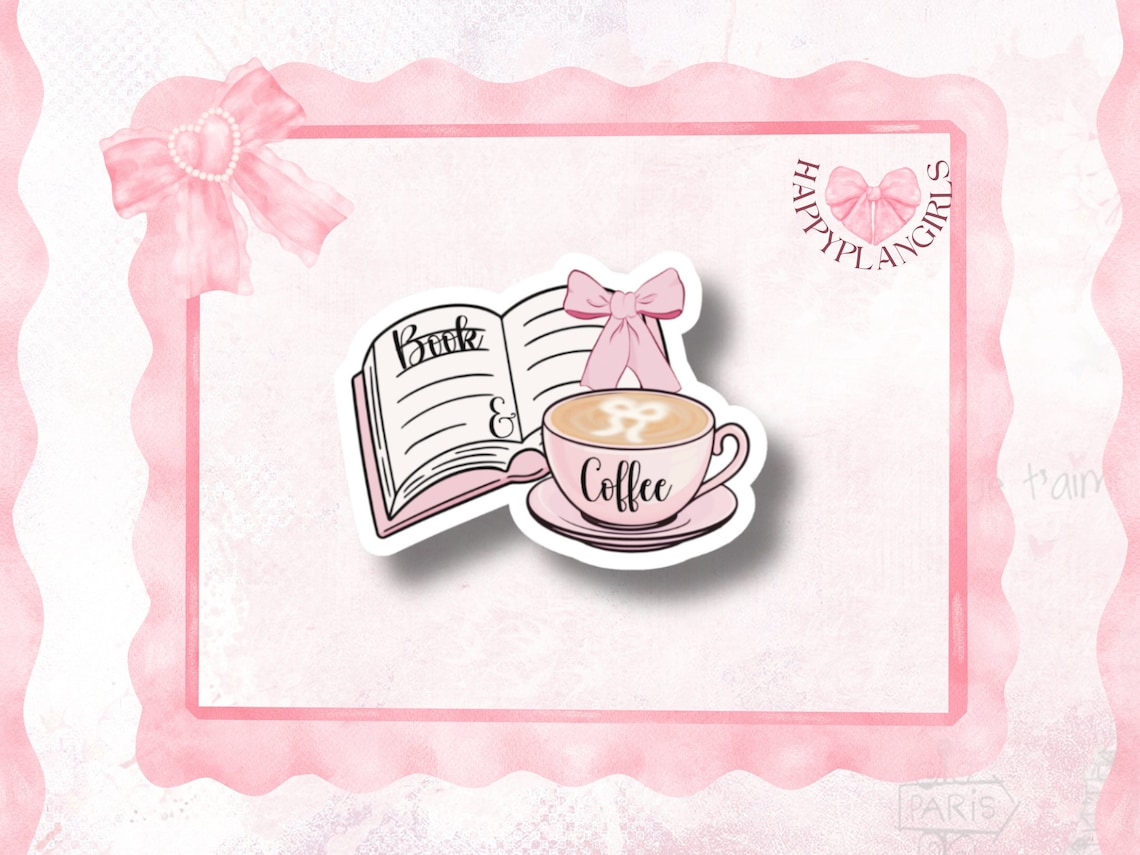 Coffee and Books Sticker- Laptop Sticker- Waterbottle Sticker ...
