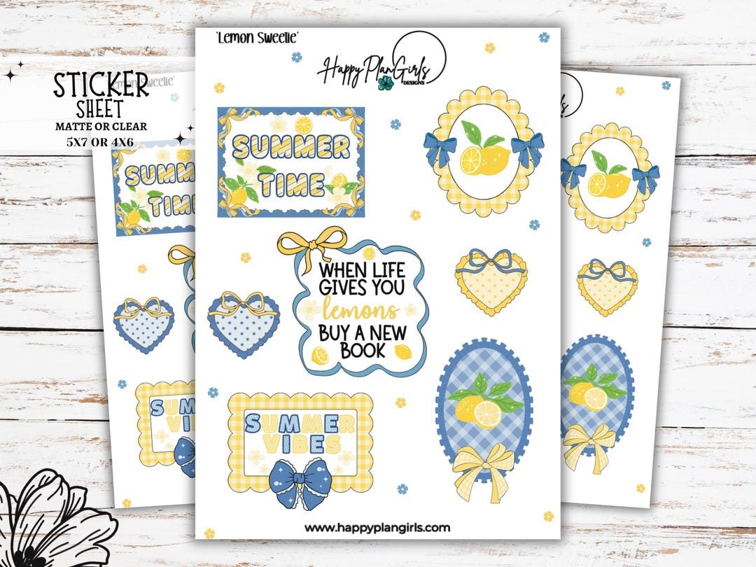 Summer Lemon Sweetie Sticker Sheet, Seasonal Planner Stickers, Cute ...