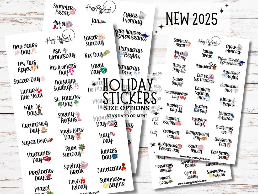 Holiday Planner Stickers- Standard + Mini Size, Cute Holiday Icon ...
