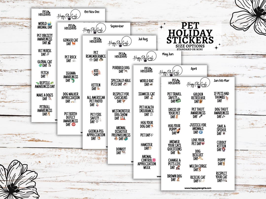 Fun Pet Holiday Planner Stickers- Standard + Mini Sizes, Cute Everyday ...