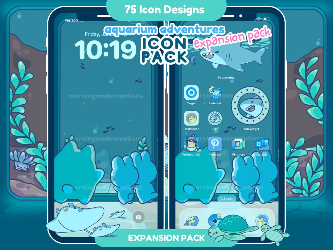 Aquarium Ocean Animals Phone Icon Set Cute Aquarium Ocean Sea Theme ...