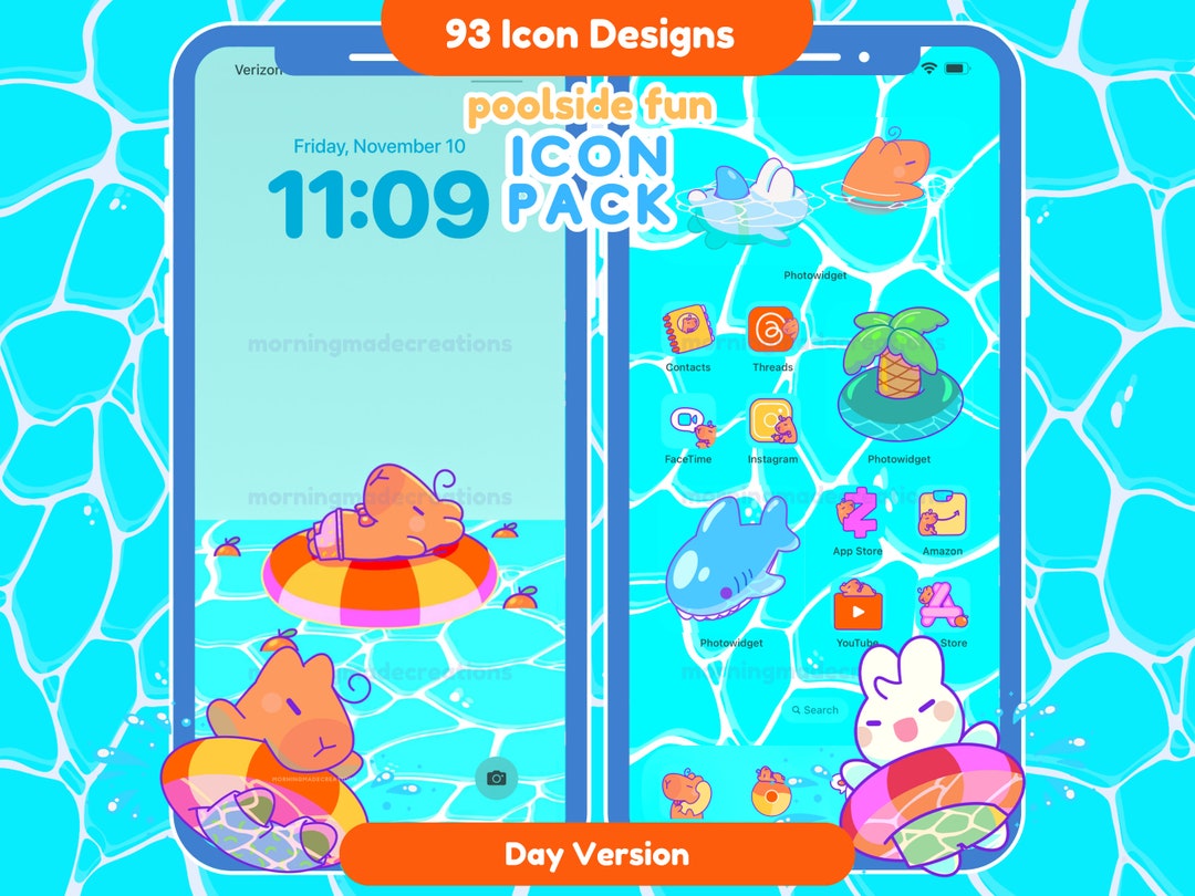 Pool Summer Cute Animal App Icon Pack Kawaii Fun Summer Phone Tablet ...