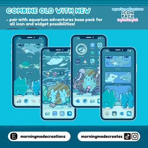 Aquarium Ocean Animals Phone Icon Set Cute Aquarium Ocean Sea Theme ...