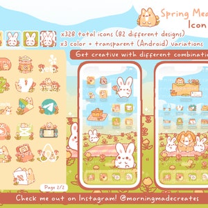 Pastel Spring Cute Animal App Icon Pack Kawaii Cozy Phone Tablet Icon ...