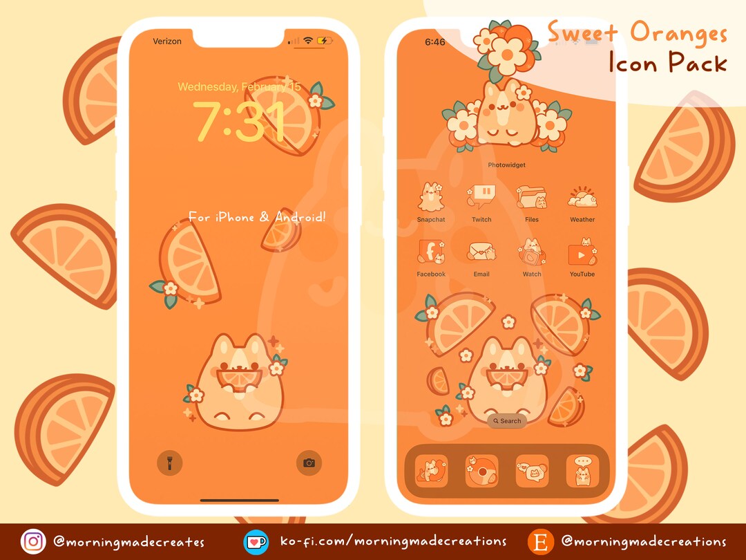 Phone Icon Pack / Sweet Oranges / Cute Orange Theme / Kawaii Aesthetic ...