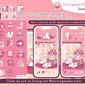 Pink Cute Animal App Icon Pack Kawaii Cozy Phone Tablet Icon App Theme ...