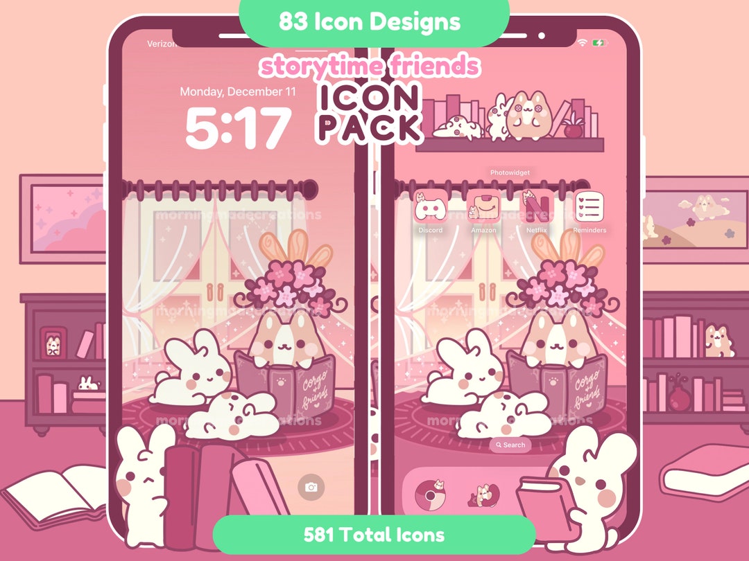 Pink Cute Animal App Icon Pack Kawaii Cozy Phone Tablet Icon App Theme ...