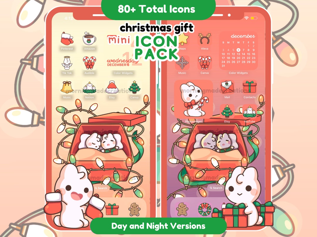 Cute Animals Christmas Phone Icon Set Cute Christmas Holiday Theme ...