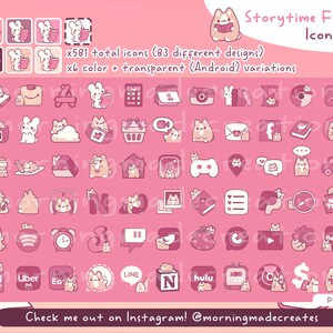 Pink Cute Animal App Icon Pack Kawaii Cozy Phone Tablet Icon App Theme ...