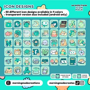Blue Seafoam Cute Animal Ocean App Icon Pack Kawaii Sea Phone Tablet ...