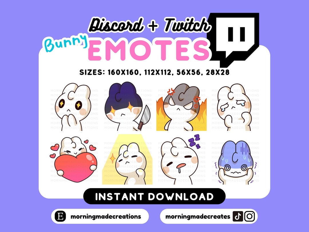 Cute Bunny Emote Pack for Twitch Discord Bunny Twitch Emote Youtube ...