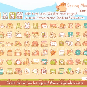 Pastel Spring Cute Animal App Icon Pack Kawaii Cozy Phone Tablet Icon ...
