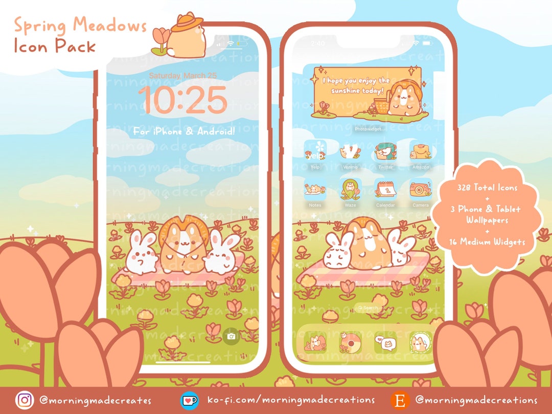 Pastel Spring Cute Animal App Icon Pack Kawaii Cozy Phone Tablet Icon ...