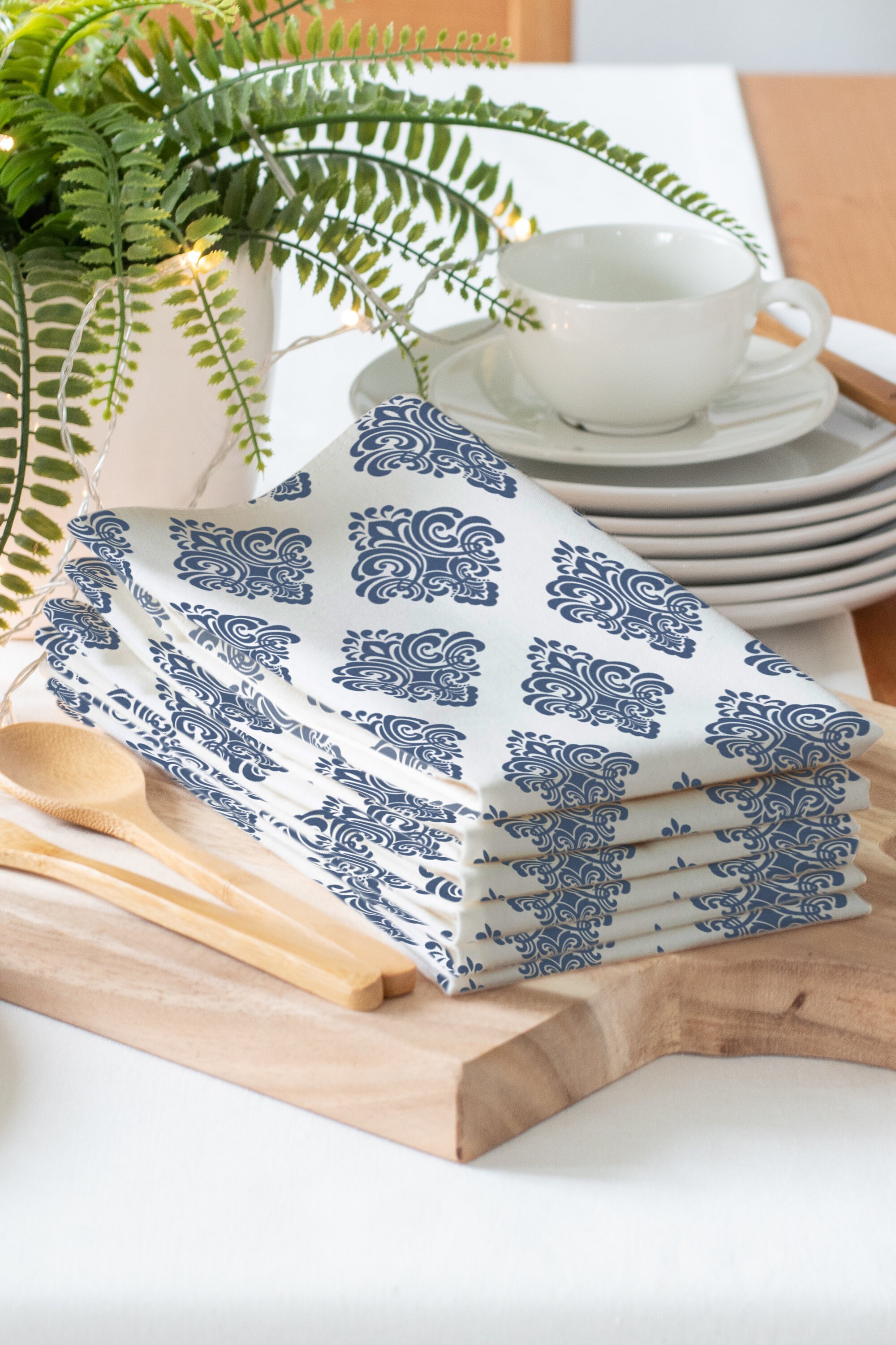 Midnight Blue Table Napkins Damask Printed Pattern Table - Etsy