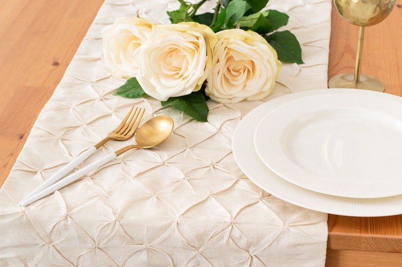 Cream Table Runner Textured Pinch Pleat for Kitchen Dining - Etsy