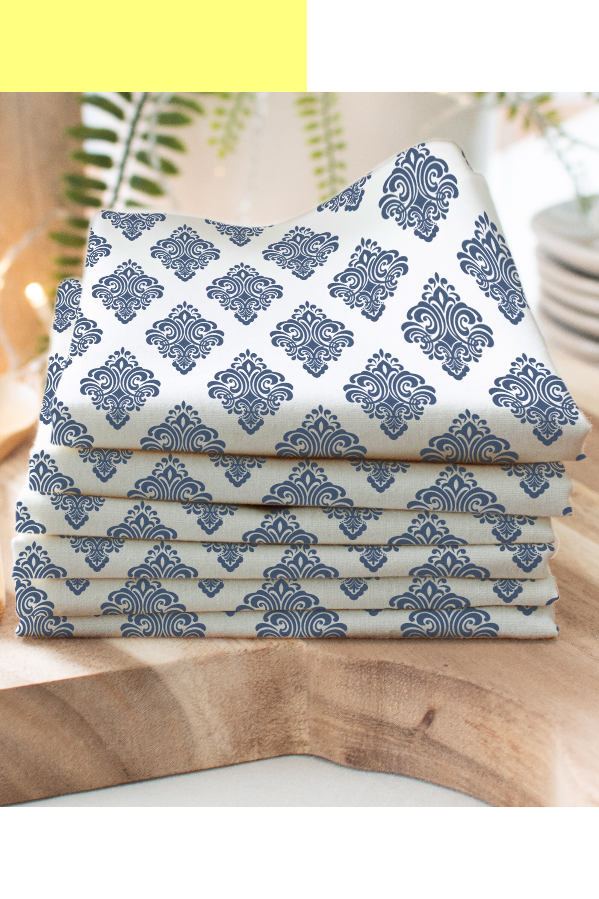 Midnight Blue Table Napkins Damask Printed Pattern Table - Etsy