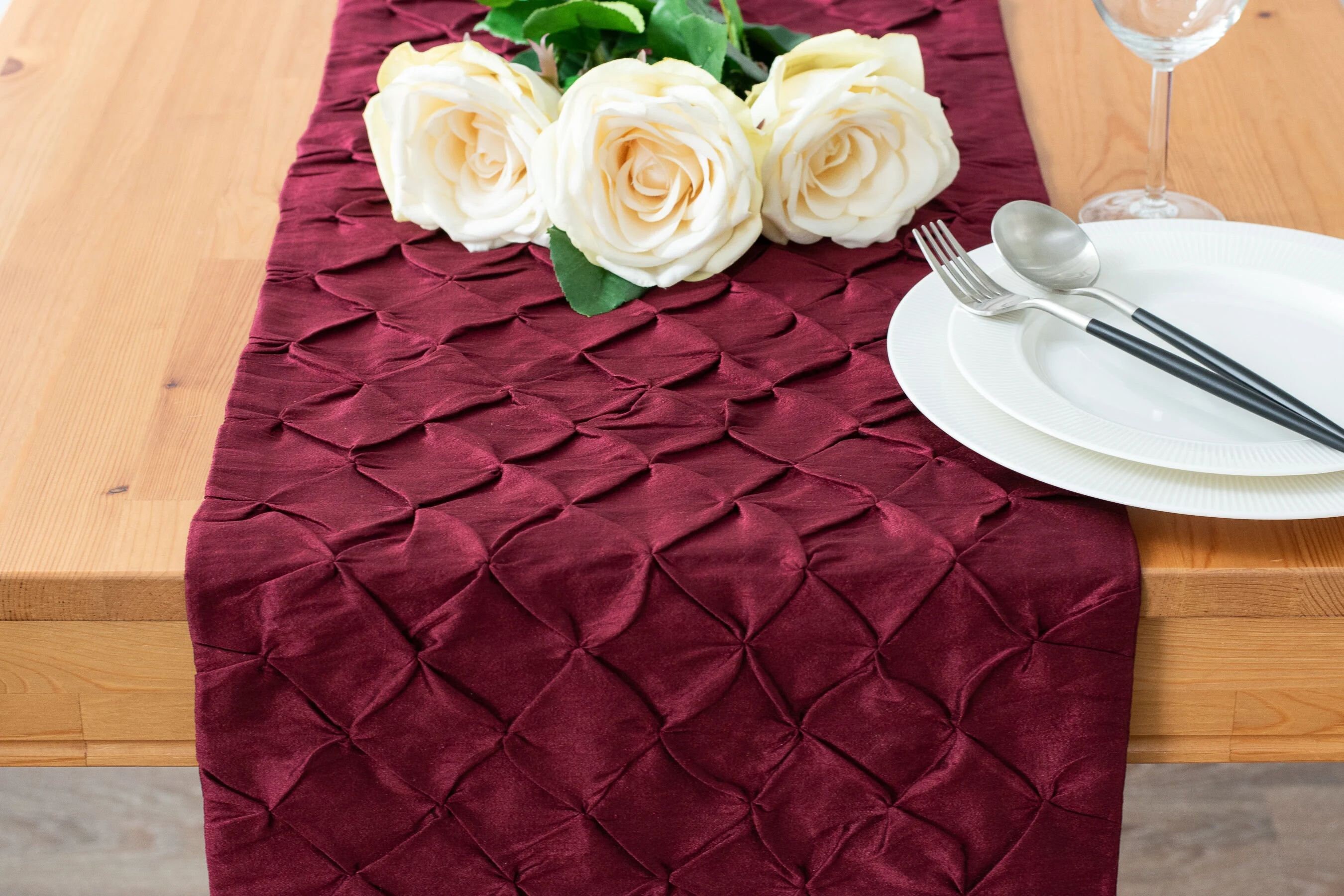 Maroon Table Runner Textured Pinch Pleat for Kitchen - Etsy
