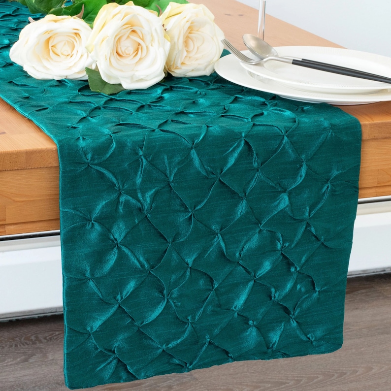 Dark Teal Table Runner Textured Pinch Pleat for Kitchen - Etsy