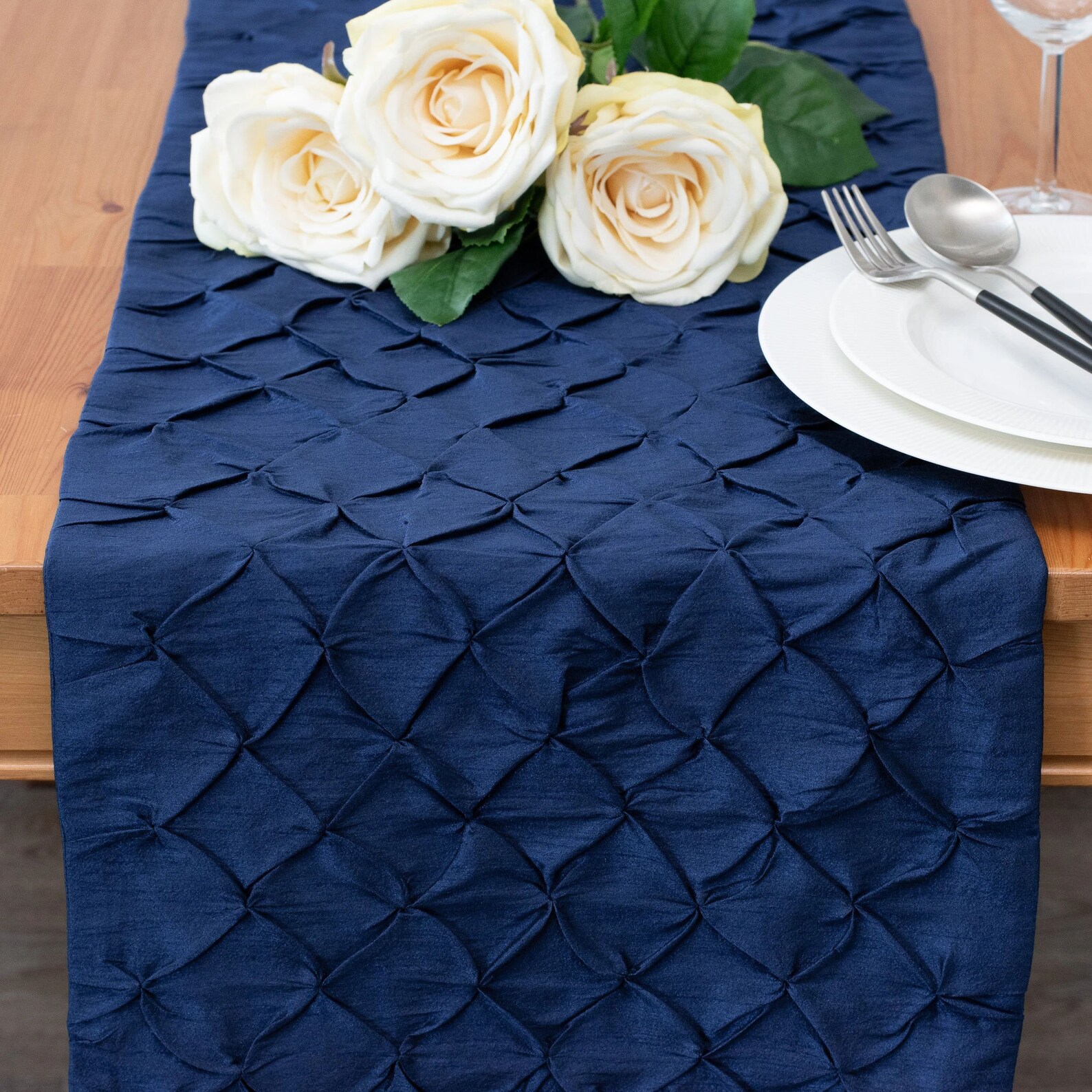 Dark Blue Table Runner Textured Pinch Pleat for Kitchen - Etsy