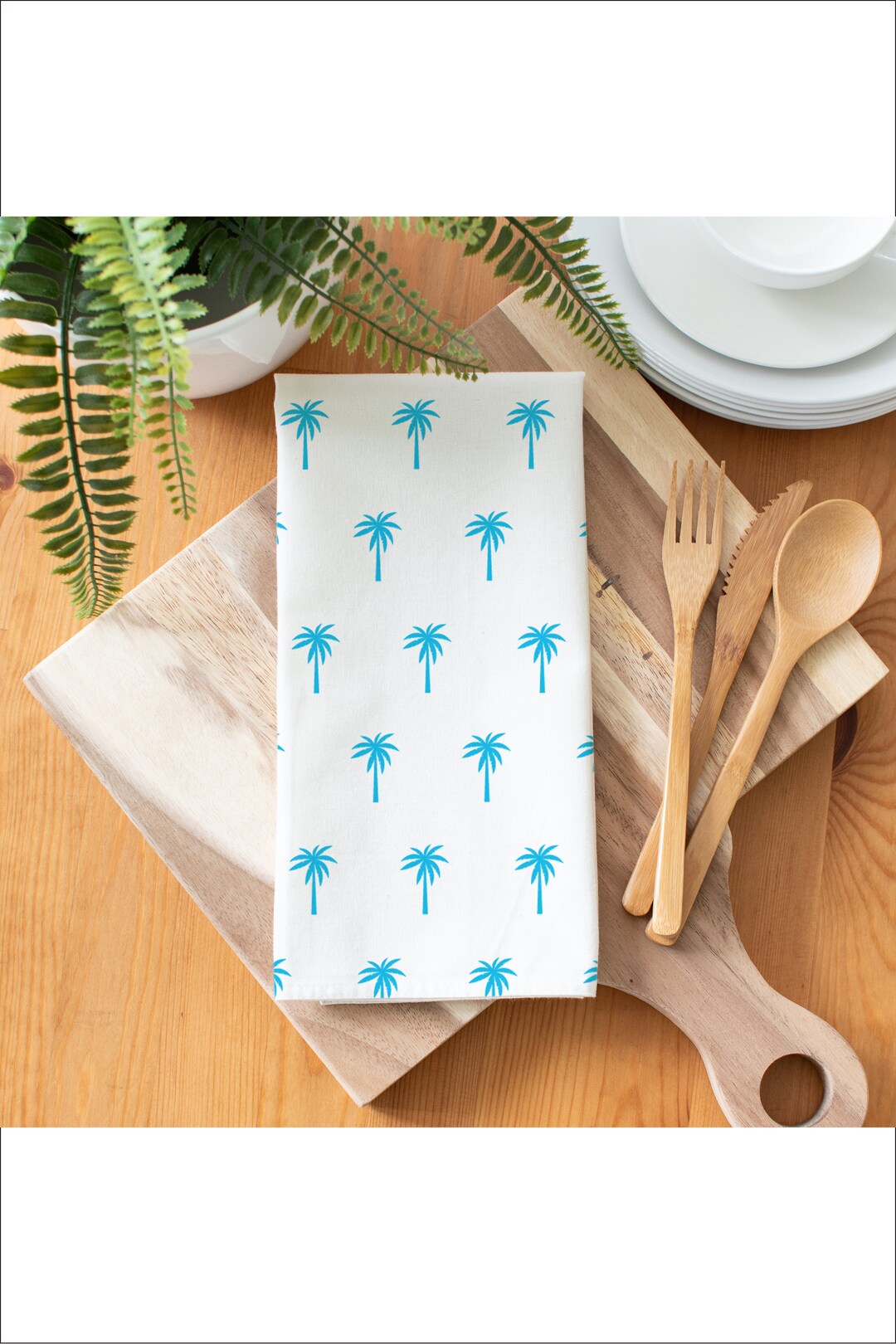 Turquoise Cotton Table Napkins, Palm Tree, Printed Pattern Table Cloth ...
