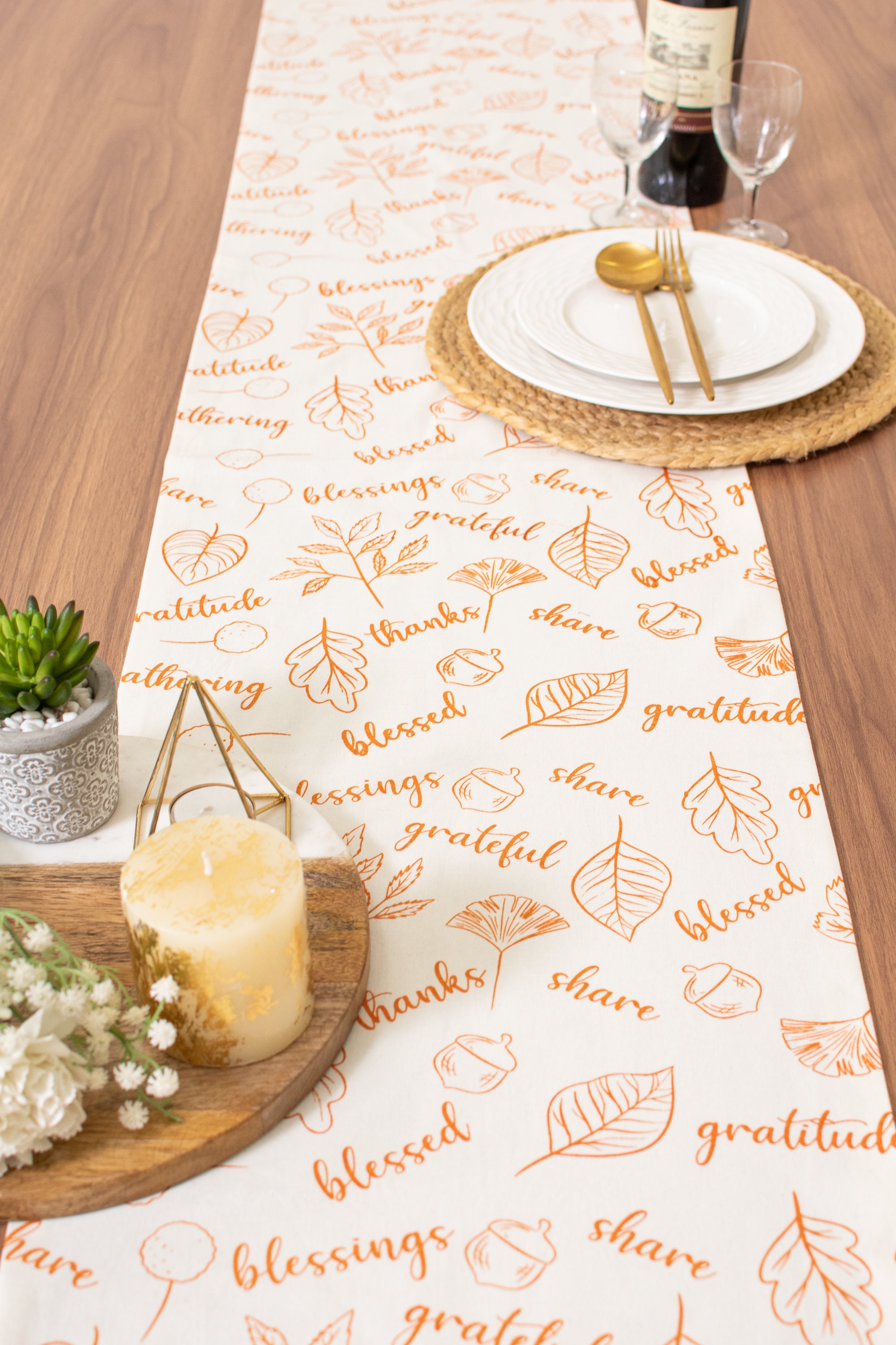 Thanksgiving Table Runner With Gather Blessing Thanks Quote - Etsy