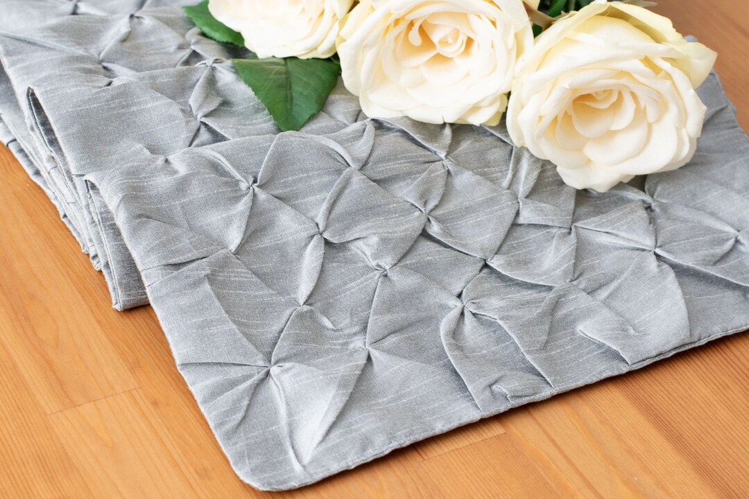 Silver Grey Table Runner, Textured Pinch Pleat, for Kitchen, Dining ...