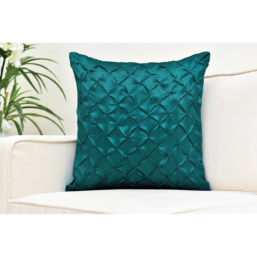 Dark Teal Throw Pillow Cover, Pinch Pleat, Textured Pillow - Etsy