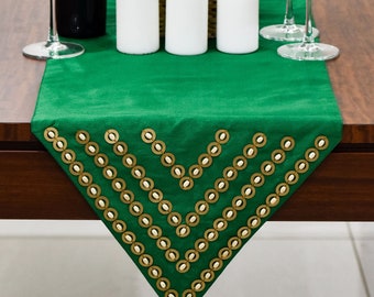 Dark Blue Gold Dining Table Runner Embroidered Beaded Table - Etsy