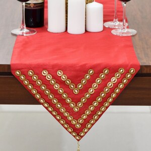 Red Gold Table Runner, Embroidered Beaded Table Runner With Gold ...