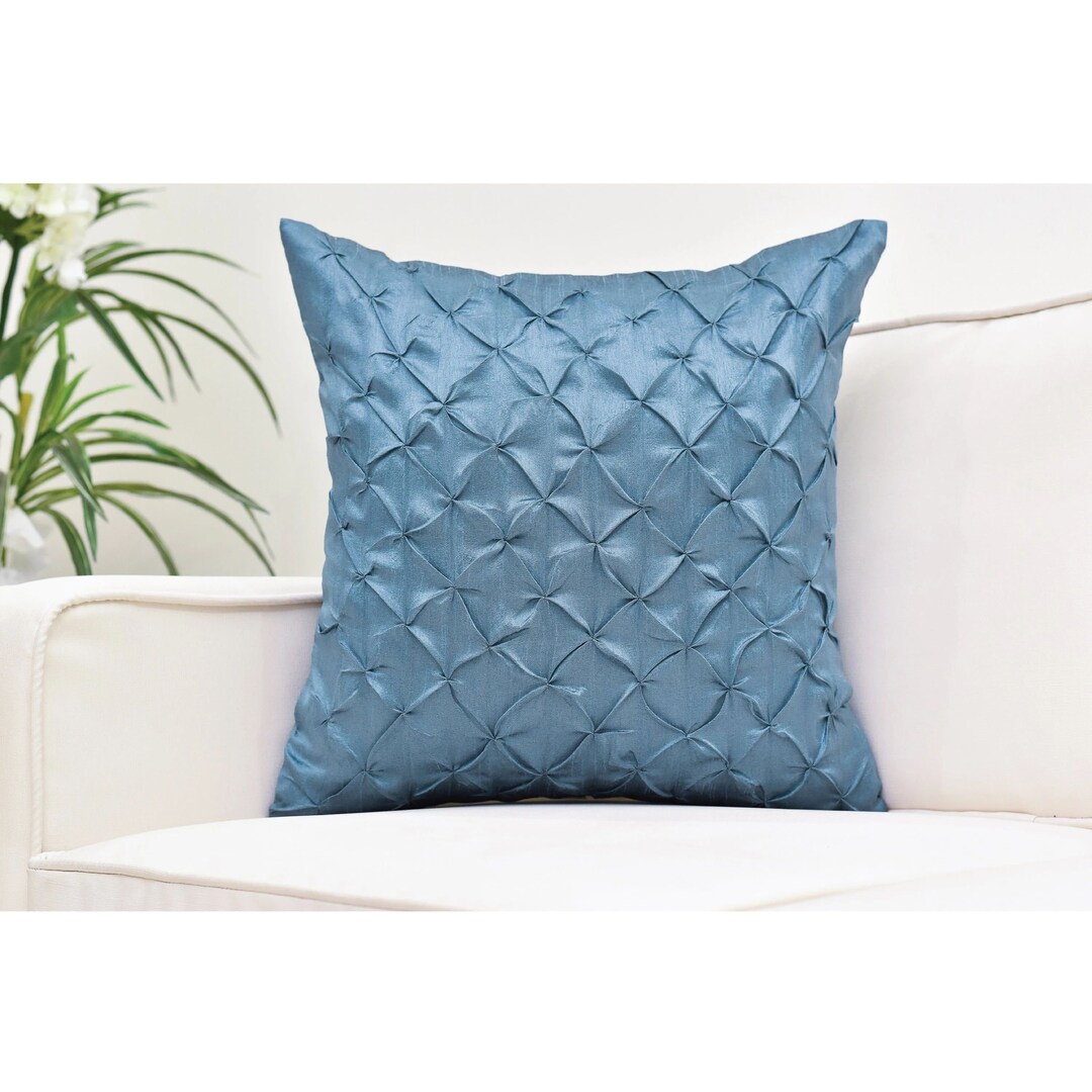 Slate Blue Throw Pillow Cover, Pinch Pleat, Textured Pillow - Etsy