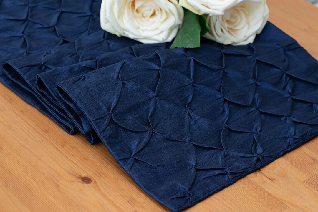 Dark Blue Table Runner, Textured Pinch Pleat, for Kitchen, Dining ...