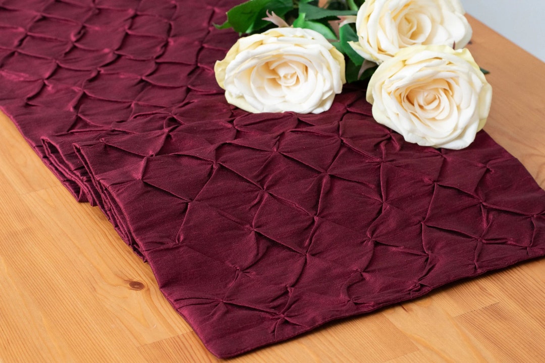 Maroon Table Runner, Textured Pinch Pleat, for Kitchen, Dining, Round ...