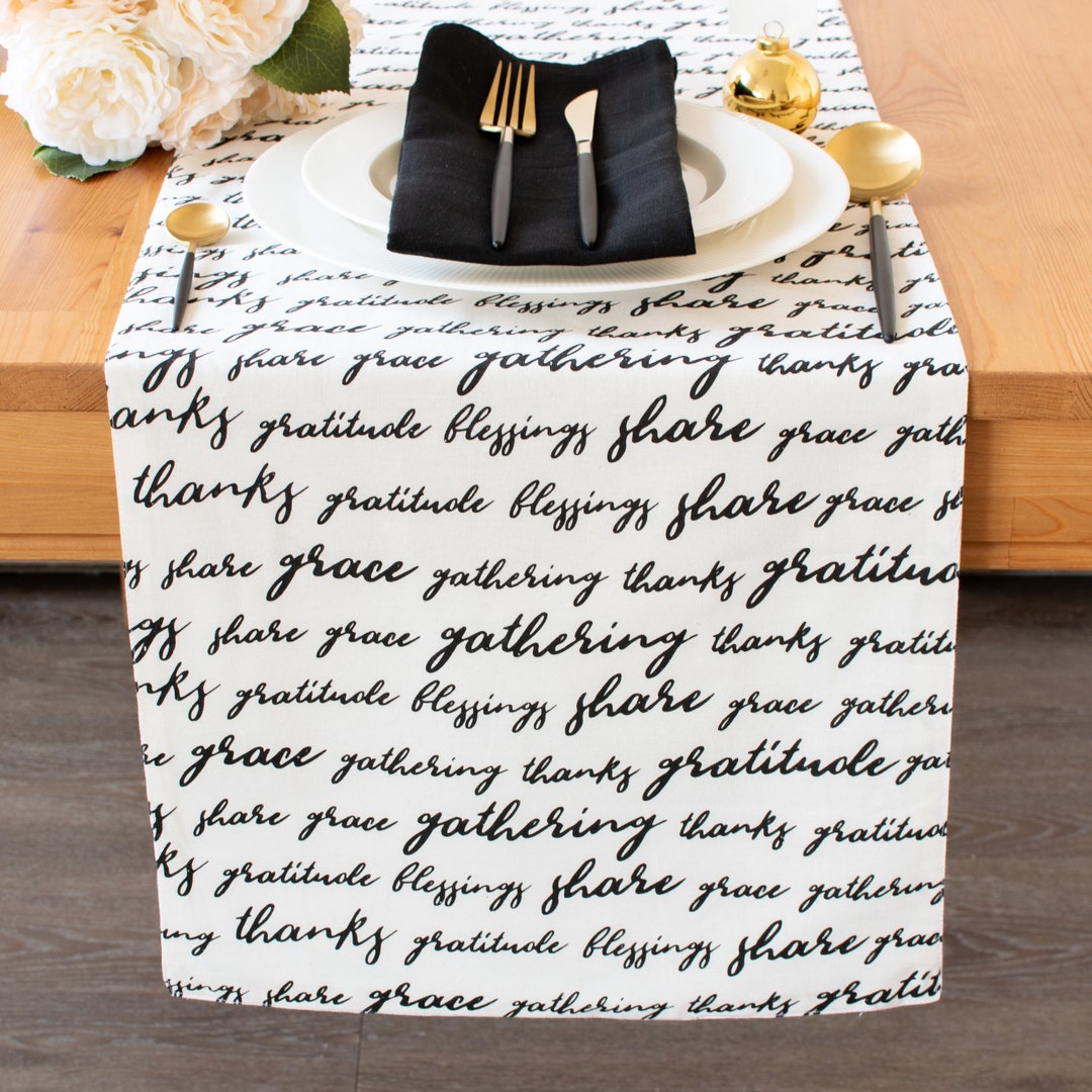 Thanksgiving Table Runner With Gather, Blessing, Thanks Quote, 100% ...