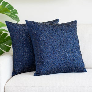 Dark Blue Accent Pillow Cover, Embroidered, Luxurious, Elegant for Sofa ...