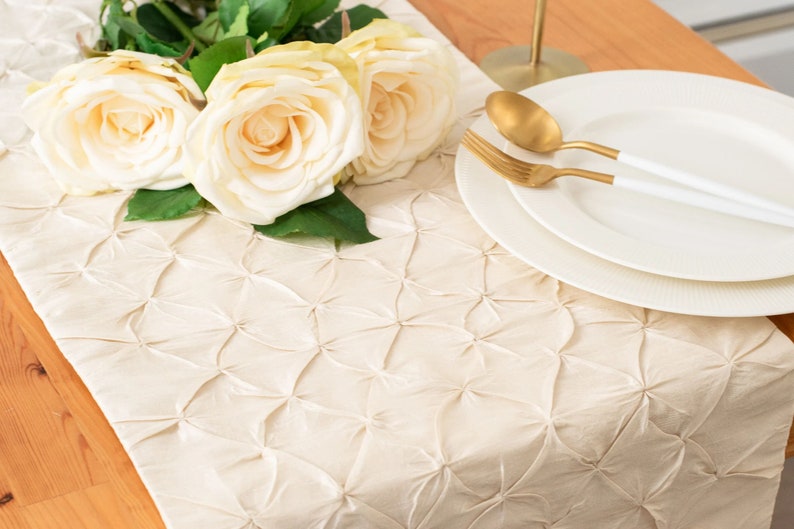 Cream Table Runner Textured Pinch Pleat for Kitchen Dining - Etsy