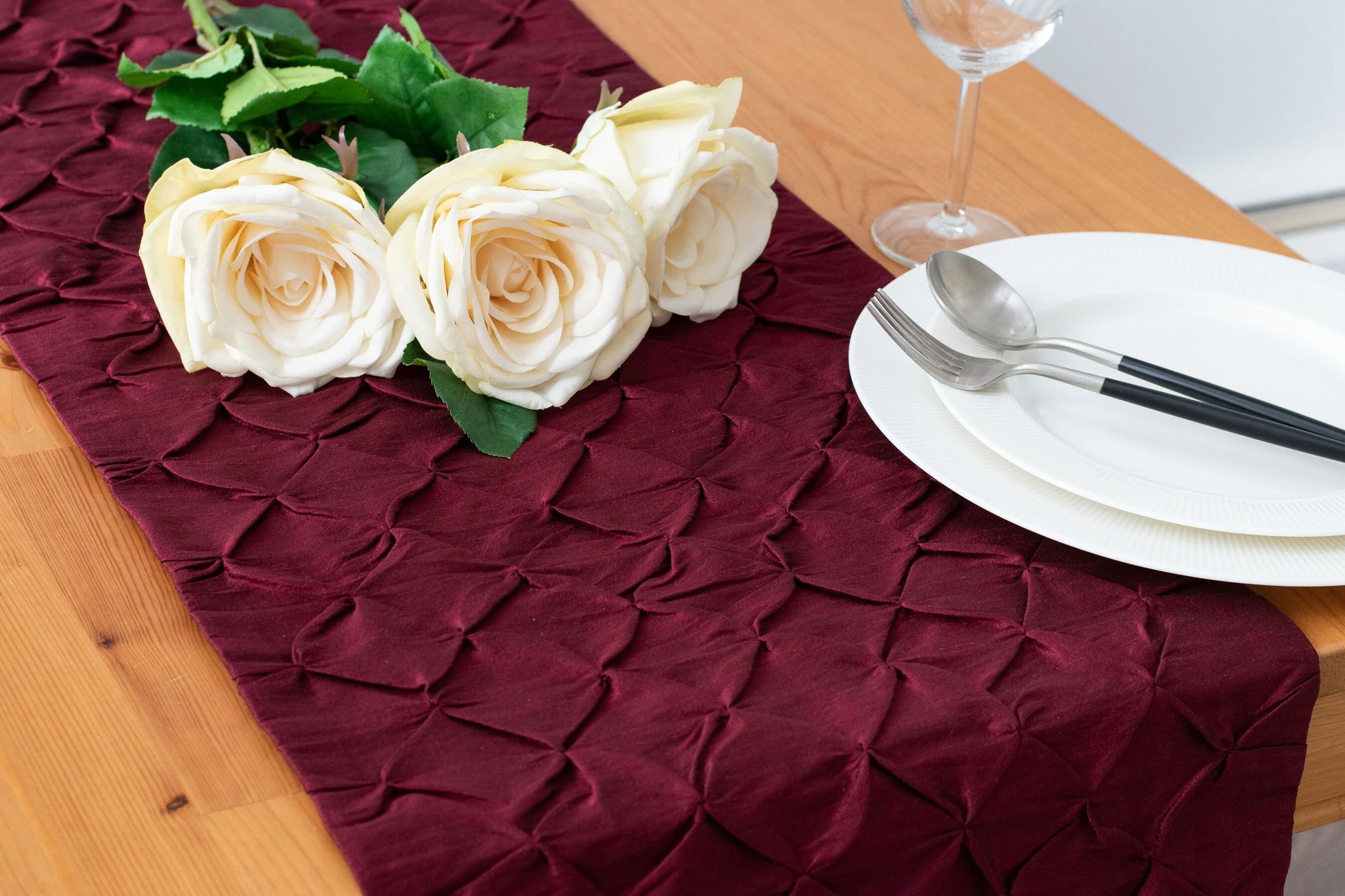 Maroon Table Runner Textured Pinch Pleat for Kitchen - Etsy