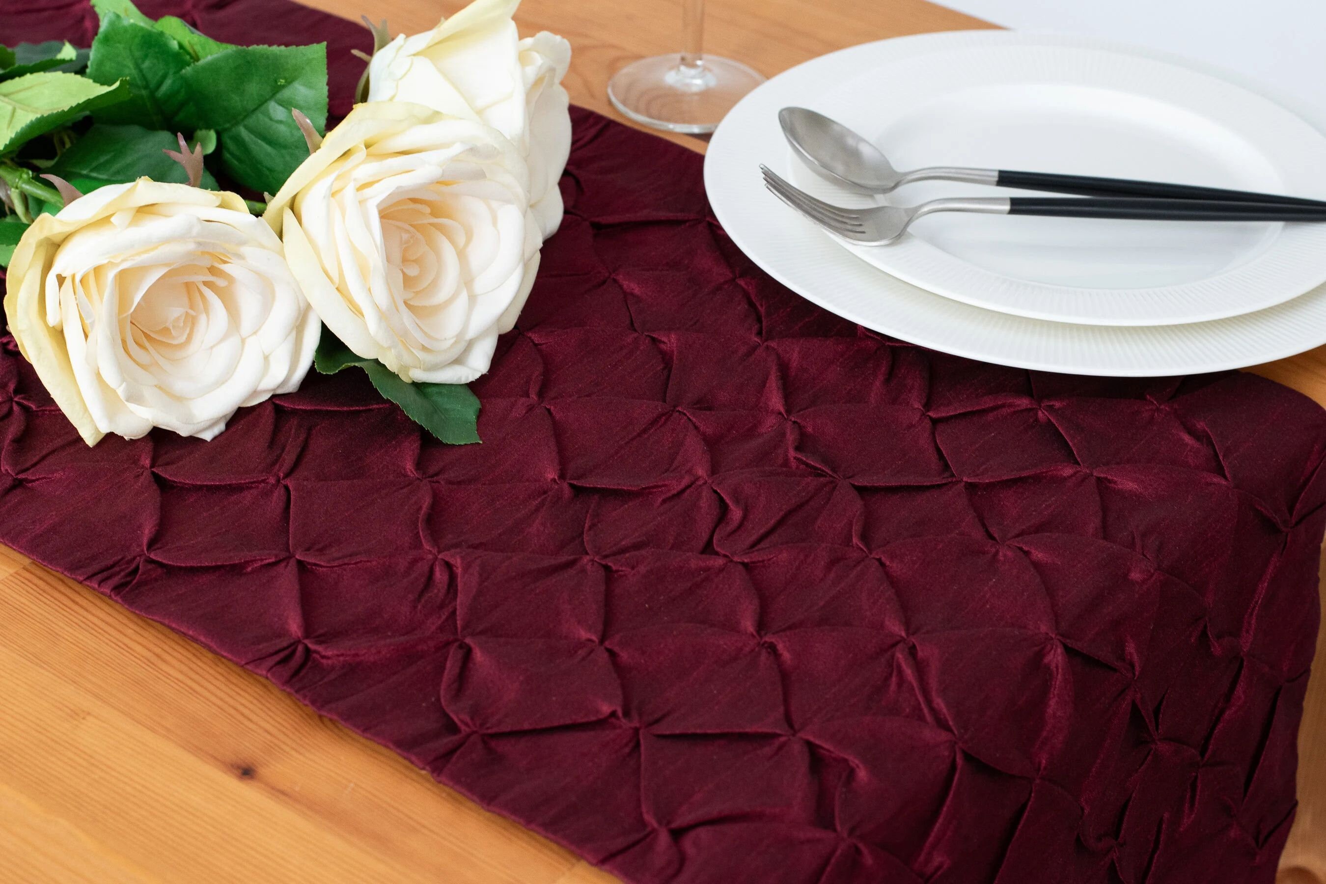 Maroon Table Runner Textured Pinch Pleat for Kitchen - Etsy
