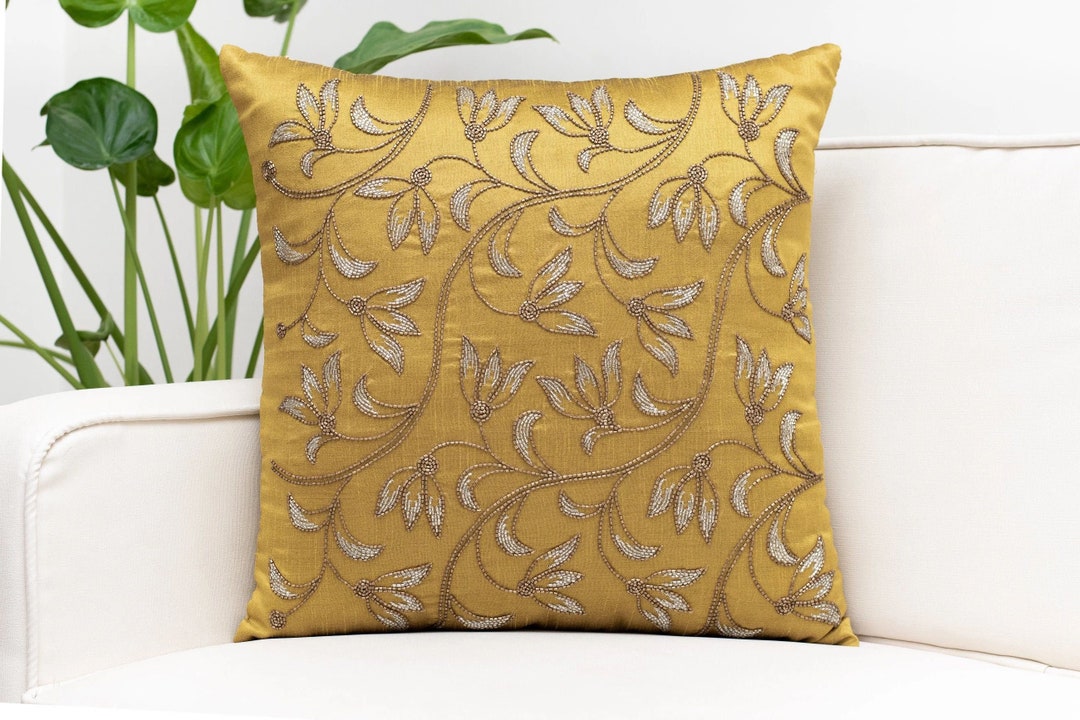 Mustard Yellow Gold Throw Pillow Cover, Luxurious, Elegant , Decorative ...