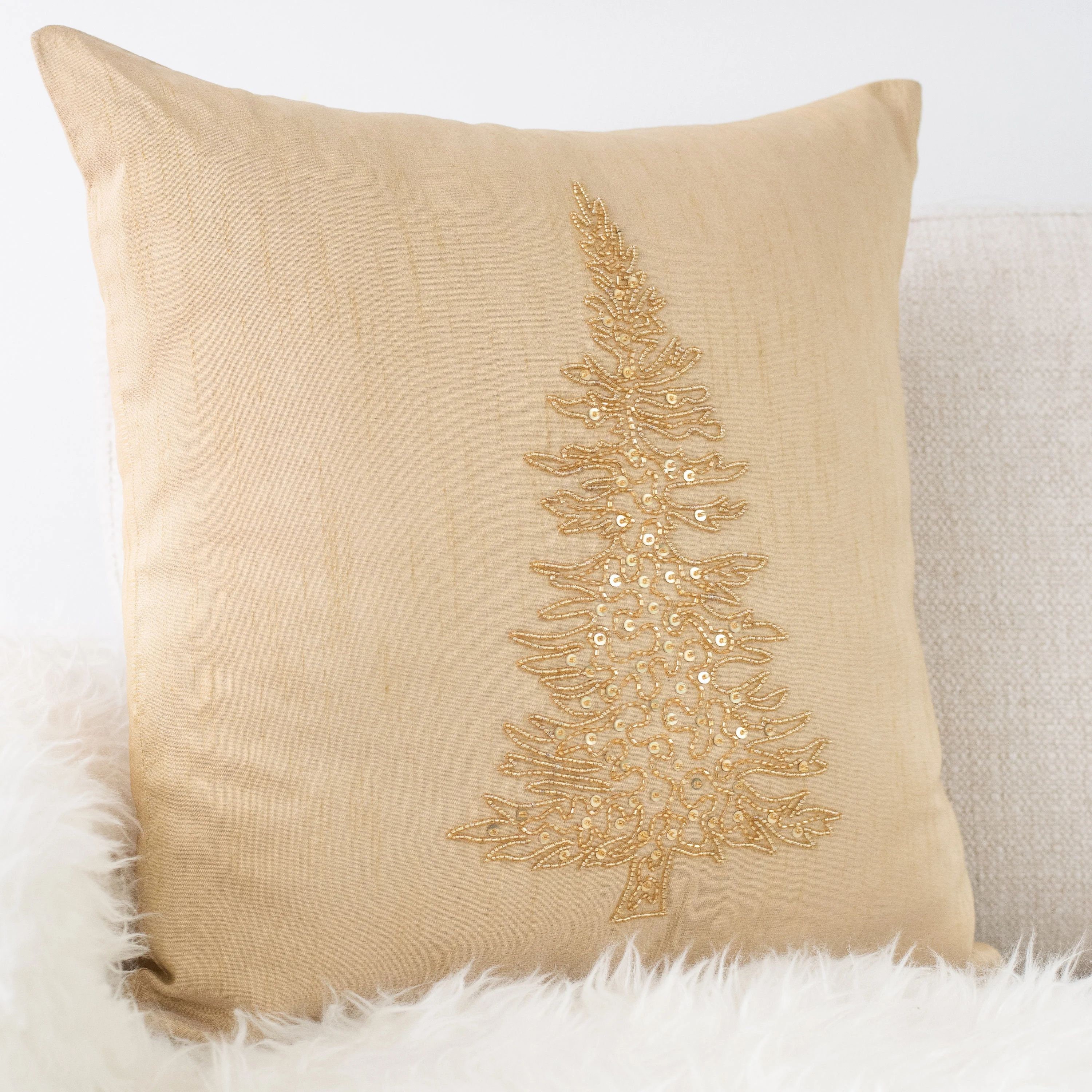 Gold Christmas Tree Pillow Embroidered Pillow Cover - Etsy