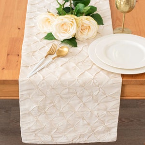 Cream Table Runner, Textured Pinch Pleat, for Kitchen, Dining, Round ...