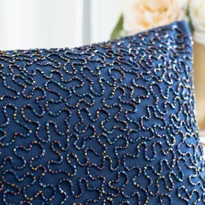 Dark Blue Accent Pillow Cover, Embroidered, Luxurious, Elegant for Sofa ...