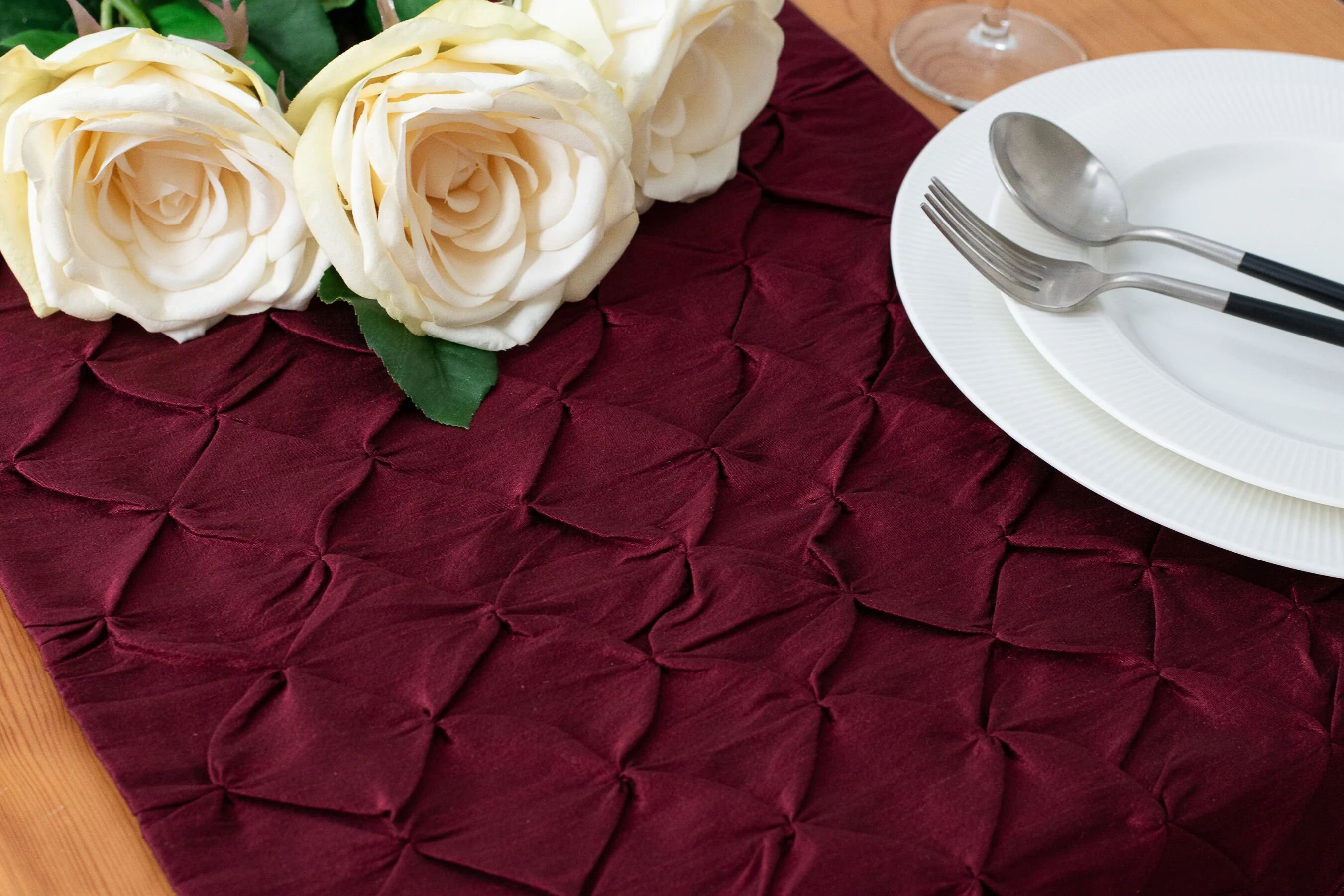 Maroon Table Runner Textured Pinch Pleat for Kitchen - Etsy