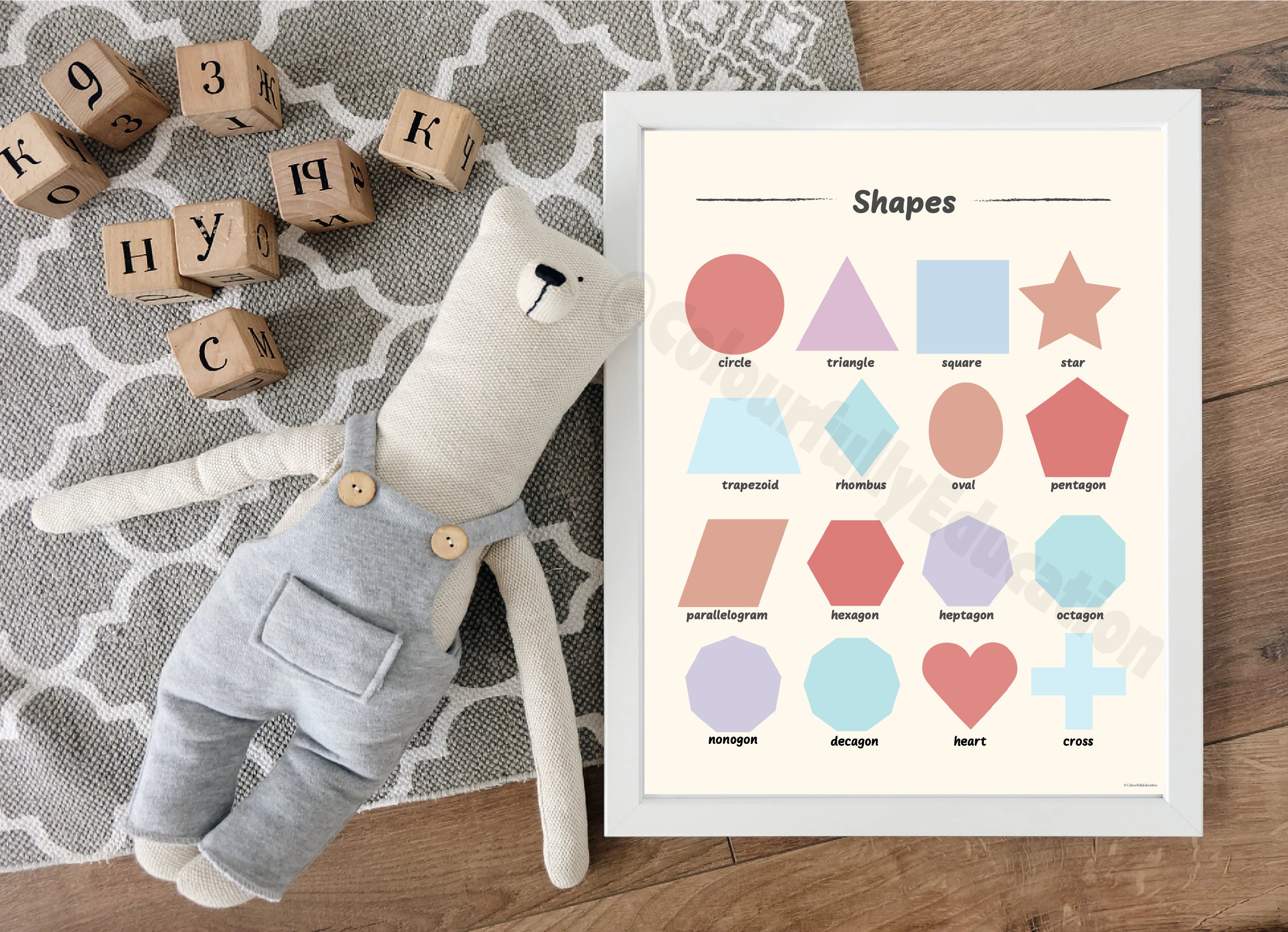 Printable Shapes Poster, Nursery Art, Kindergarten Classroom, Preschool ...