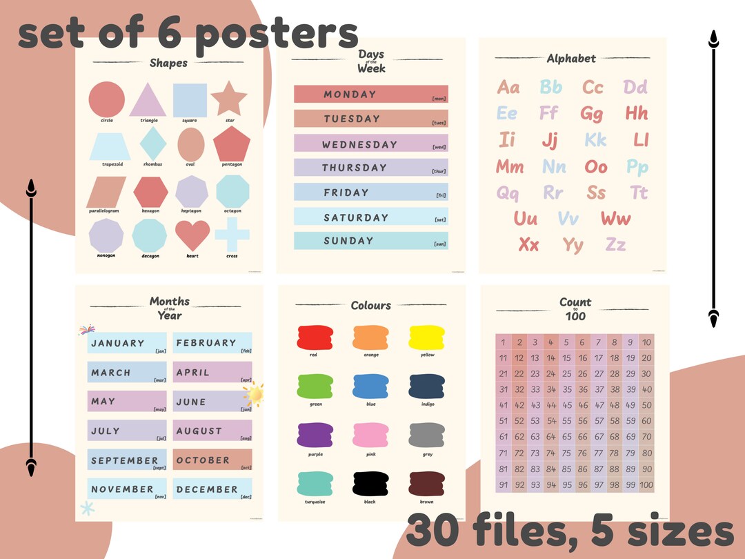 Printable 6 Poster Set, Nursery Art, Kindergarten Classroom, Preschool ...