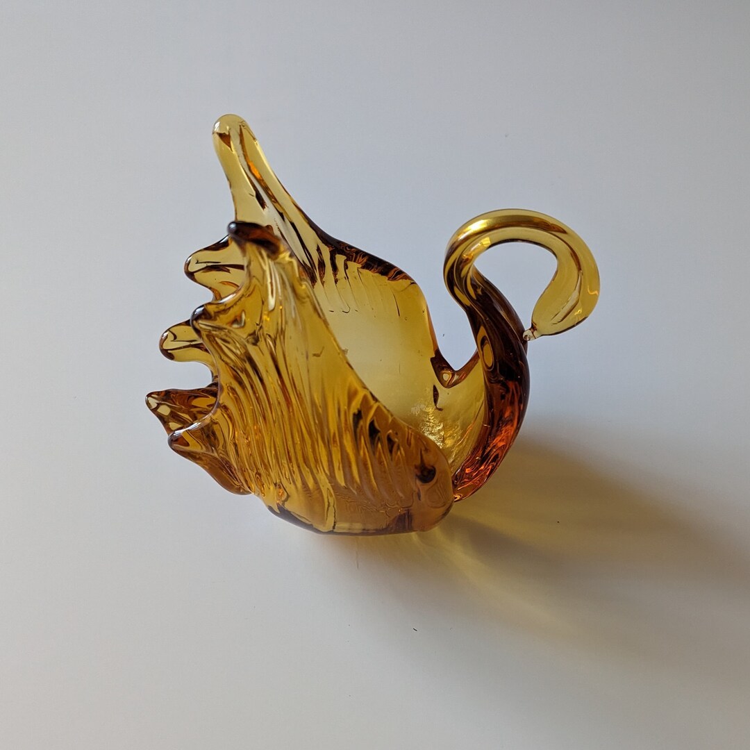Amber Glass Swan / Vintage Swan / Swan Art / Yellow Glass / Swan ...